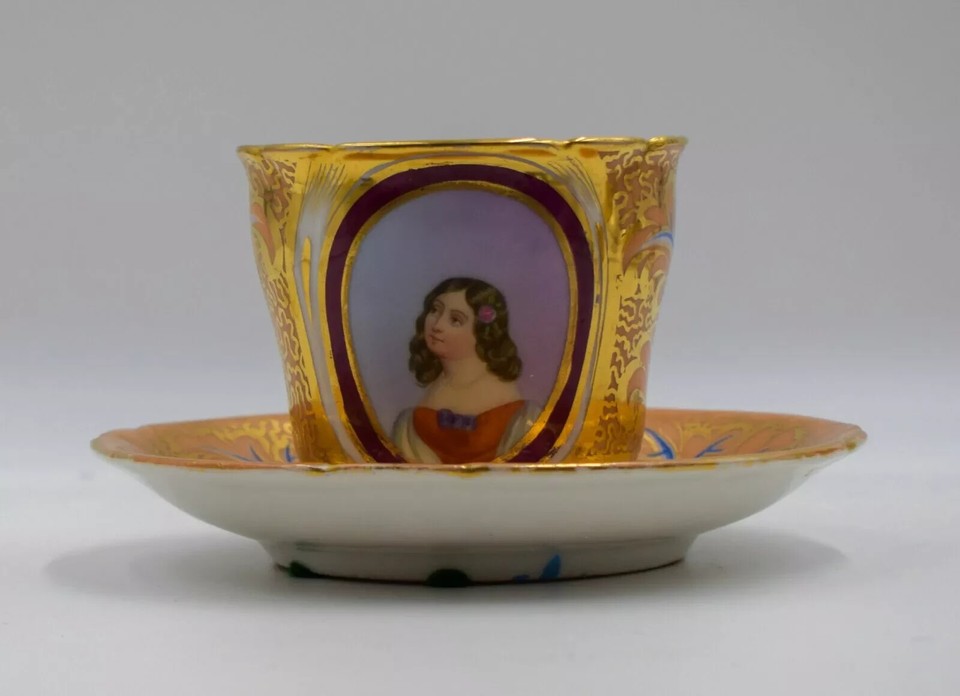 Large Paris Porcelain Portrait Cup and Saucer, Hand Painted, Circa 1860 ...