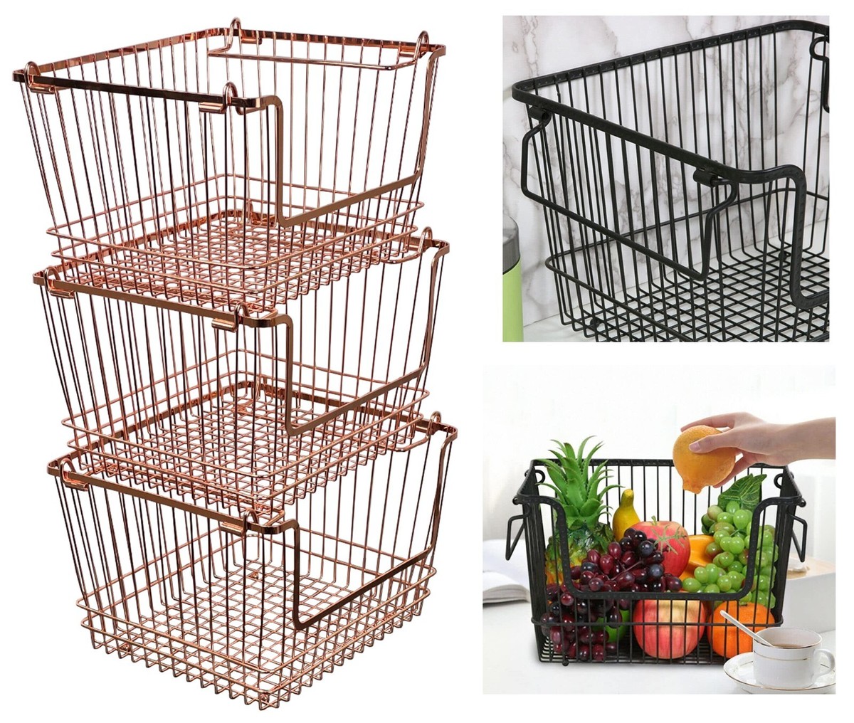 Vegetable Wire Storage Baskets Stackable Metal Wire Storage Basket