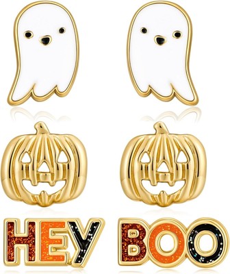 Initial HEY BOO Ghost Pumpkin Stud Earrings Set - Spooky Halloween ...