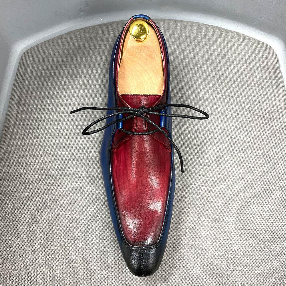 Men's Oxford Leather Dress Business Office Lace Up Pointed Toe Block ...