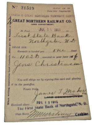 1916 GREAT NORTHERN RAILROAD NORTHGATE NORTH DAKOTA LAND DEED POST CARD ...