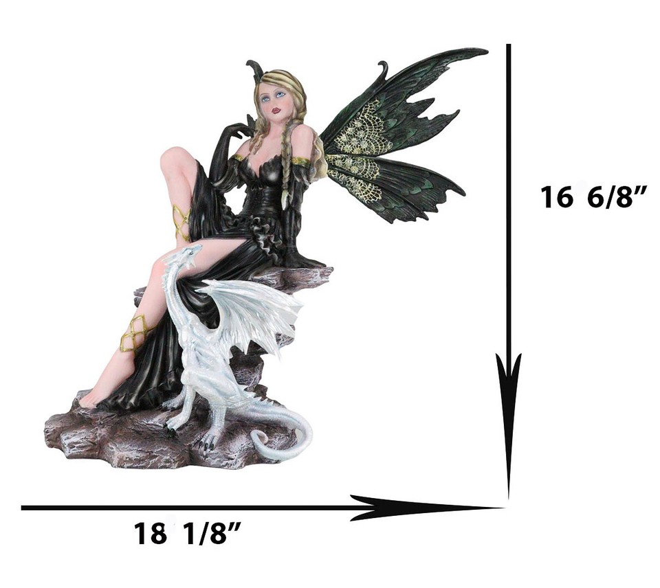 Large 17.5"H Collectible Large Fantasy Fairy with Black Dragon Figurine ...