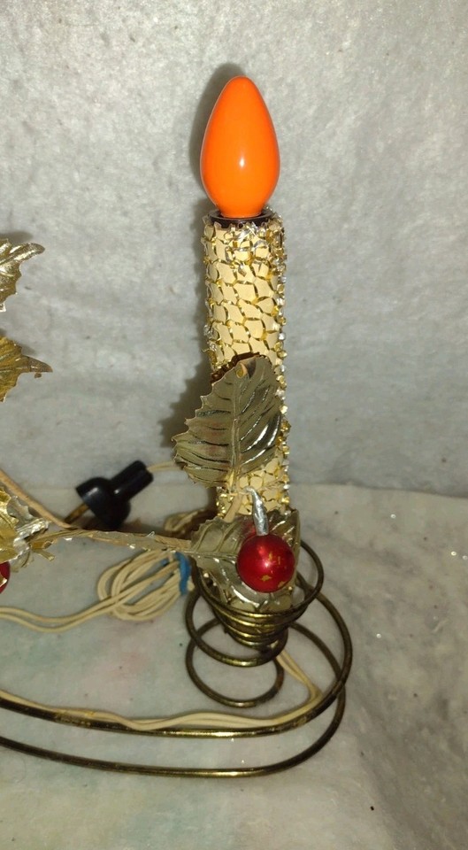 1950's Vintage 3-Lite Mirostar Candolier Gold Tinsel Mesh Table Decor ...