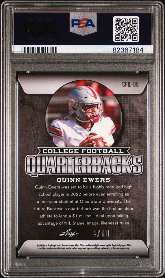 UP TO 5 2021 Leaf Metal QB QUINN EWERS Prizm GREEN RAINBOW # /10 PSA 8 ...