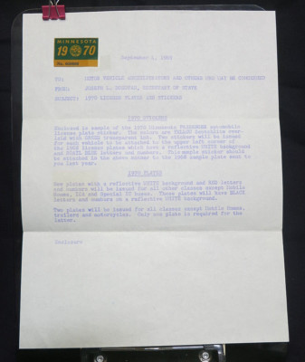 Original 1970 Minnesota Renewal Tag and Paper for 20th Century Fox ...