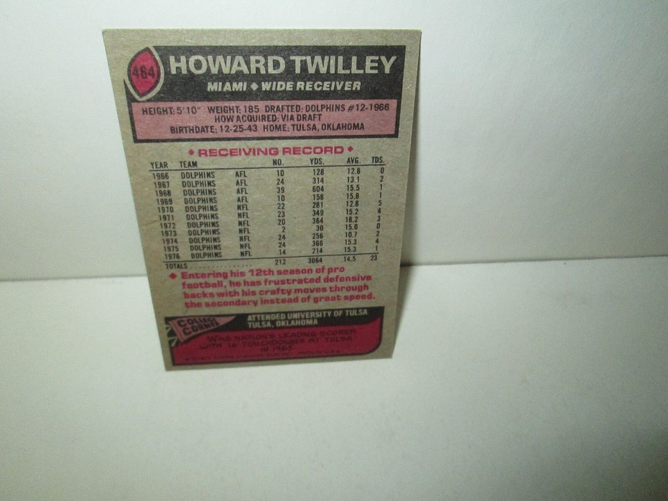 HOWARD TWILLEY 1977 FOOTBALL CARD Topps #464 MIAMI DOLPHINS WR EXC+ | eBay
