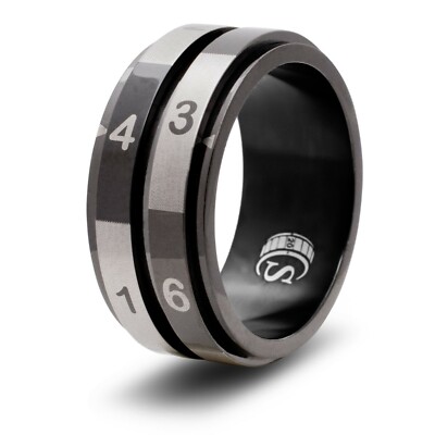 Double Six Sided (2D6) Dice Random Number Spinner Ring Black - Size 16 ...