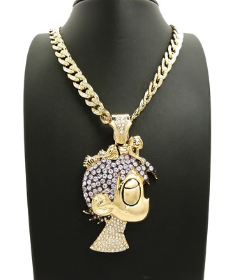 LIL UZI VERT Cartoon Pendant w/ Iced 18" ~ 24" Cuban Choker Chain Bling ...
