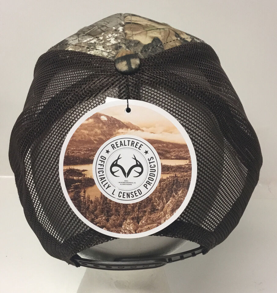 Real Tree Camp Leather Logo Badge Mesh Trucker SnapBack Hat Cap New W ...