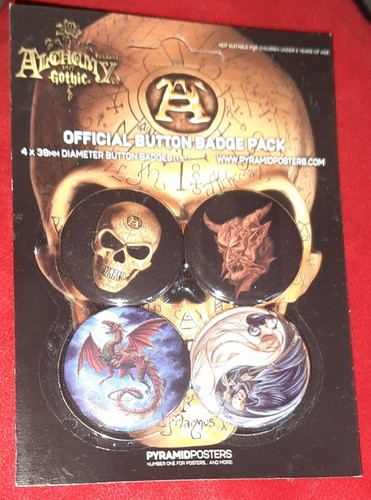 4x Alchemy Gothic Badges: Skull, Demon, Dragon, Yin Yang, Death Rock ...