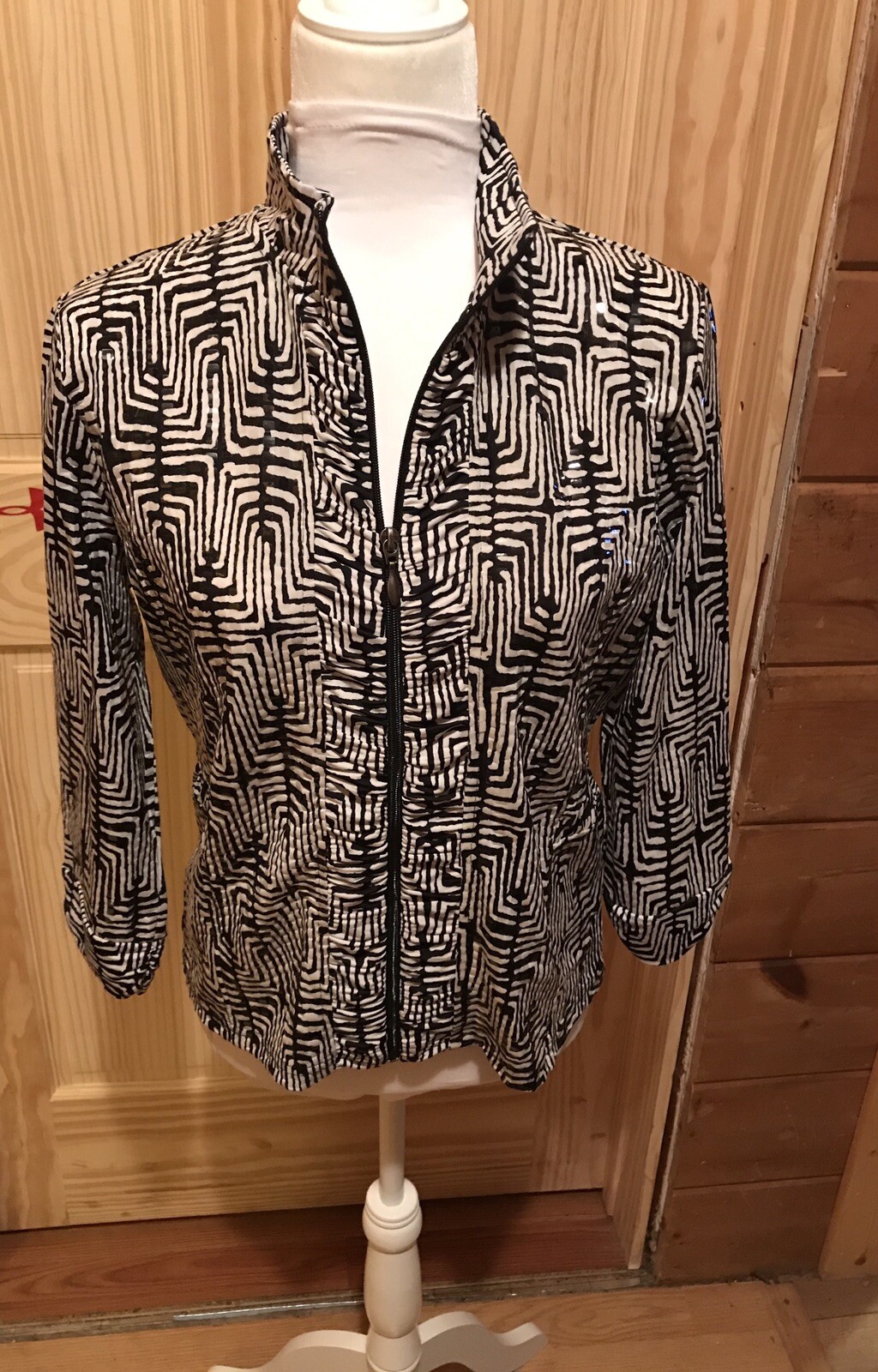 Toni Morgan Sequin Full Zip Jacket Black White Geo Si… - Gem