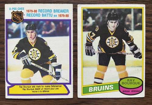 1980-81 OPC RAY BOURQUE ROOKIE CARD # 140 & # 2 RECORD BREAKER CARD ...