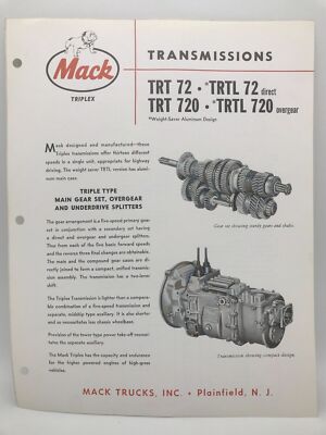 1963 MACK TRIPLEX TRANSMISSIONS MODEL TRT/TRTL 72 Direct TRT/TRTL 720 ...
