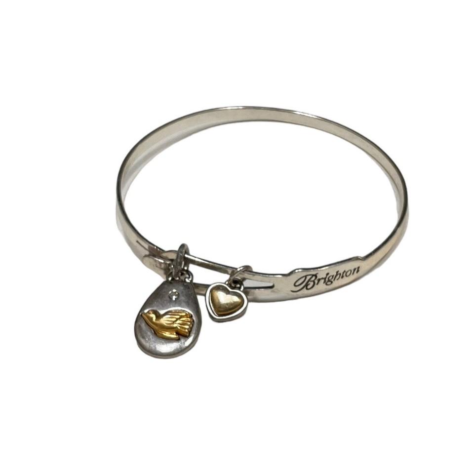 Brighton Art and Soul Charm Bracelet Hammered Silvertone Bangle Peace ...