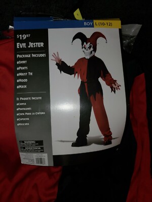 Boys Halloween Costume Evil Jester Red Black Size L 10-12 | eBay