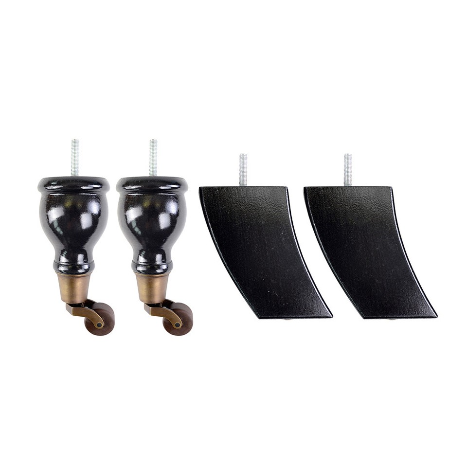 4 Wooden Legs with castors for sofa chair footstool replacement castor ...
