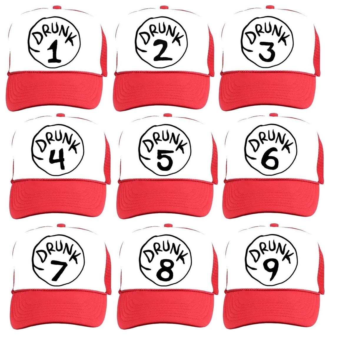 Funny HATS DRUNK 1 DRUNK 2 etc Trucker Cap Bachelor Bachelorette Party ...