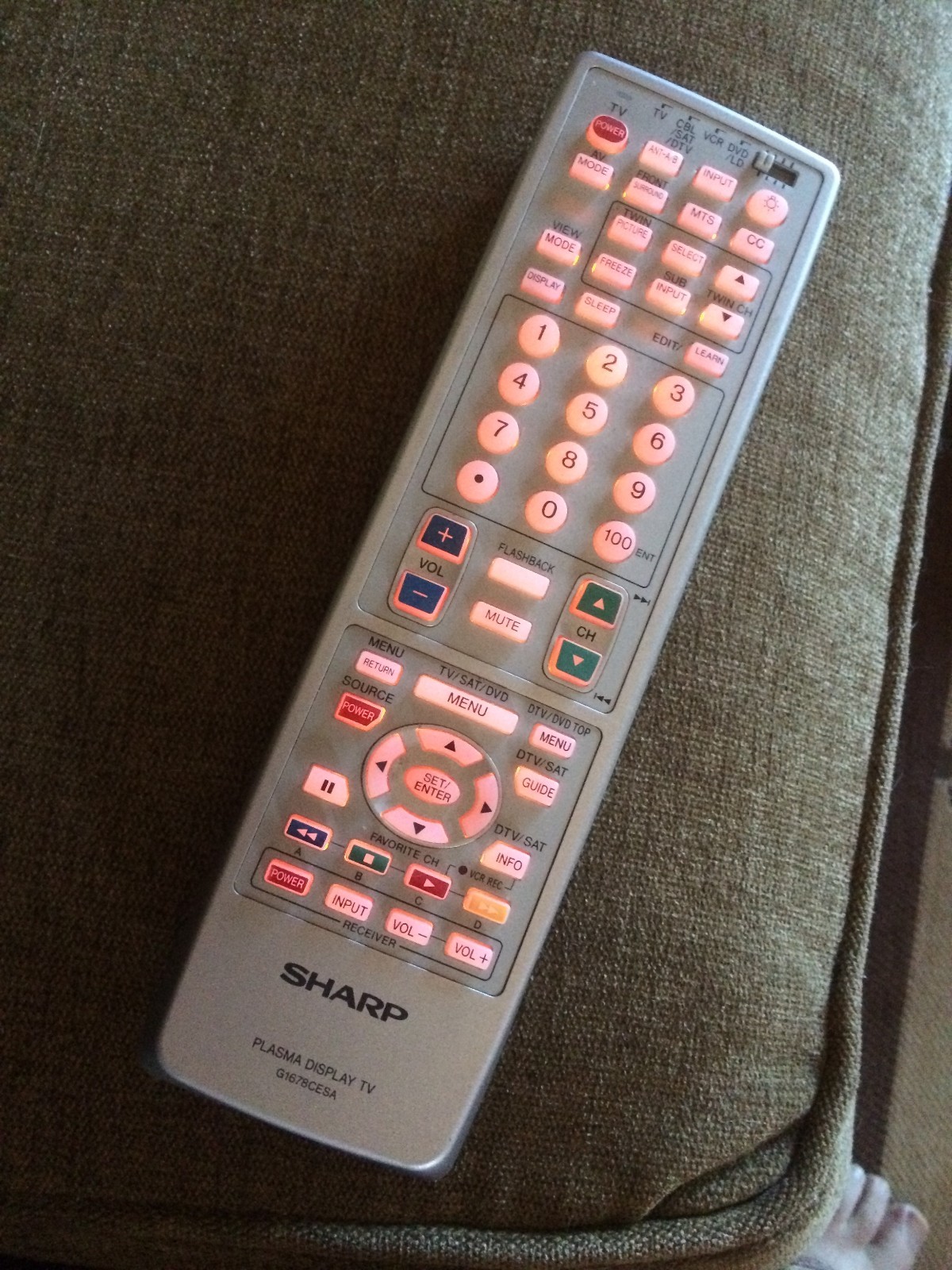 SHARP PLASMA TV REMOTE CONTROL G1678CESA RRMCG1678CESA PZ-43MR2UL PZ ...