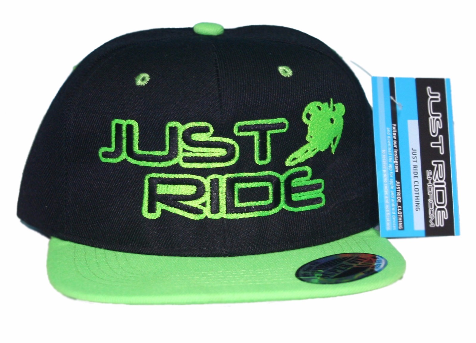 JUST RIDE MOTOCROSS HAT FLAT BILL SNAPBACK CAP DIRT BIKE MX KX KAWASAKI ...