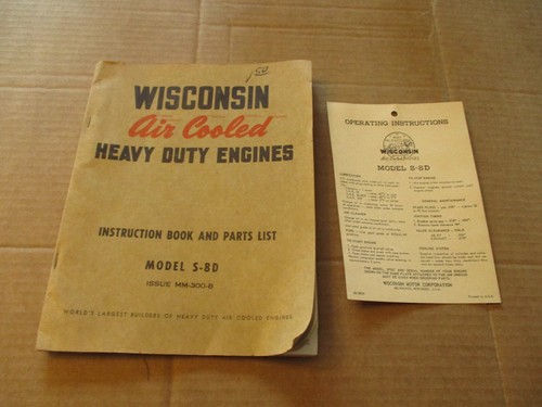 WISCONSIN MODEL S-8D Instruction Book and Parts List Issue MM-300 Good ...