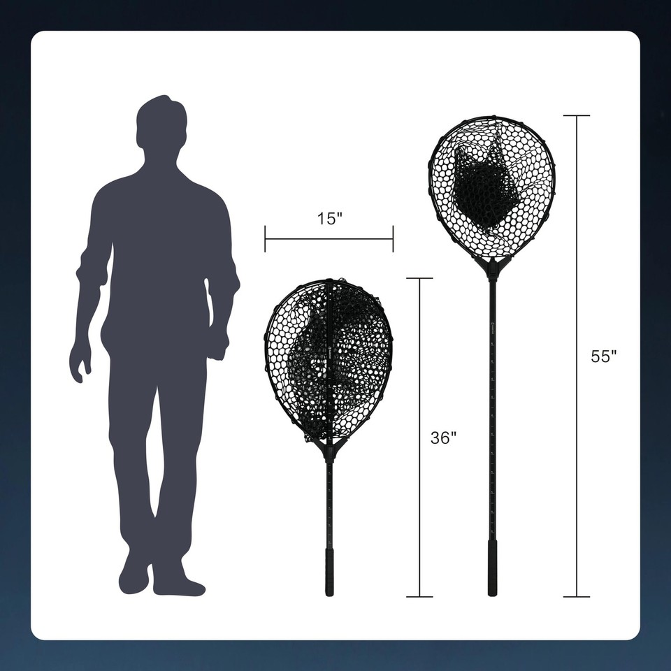 Fishing Net Fish Landing Net with Soft Rubber Mesh Bag, Large Fish Net ...