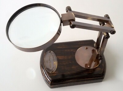 Marine Vintage Brass Table Magnifier Magnifying Reading Glass Wooden ...