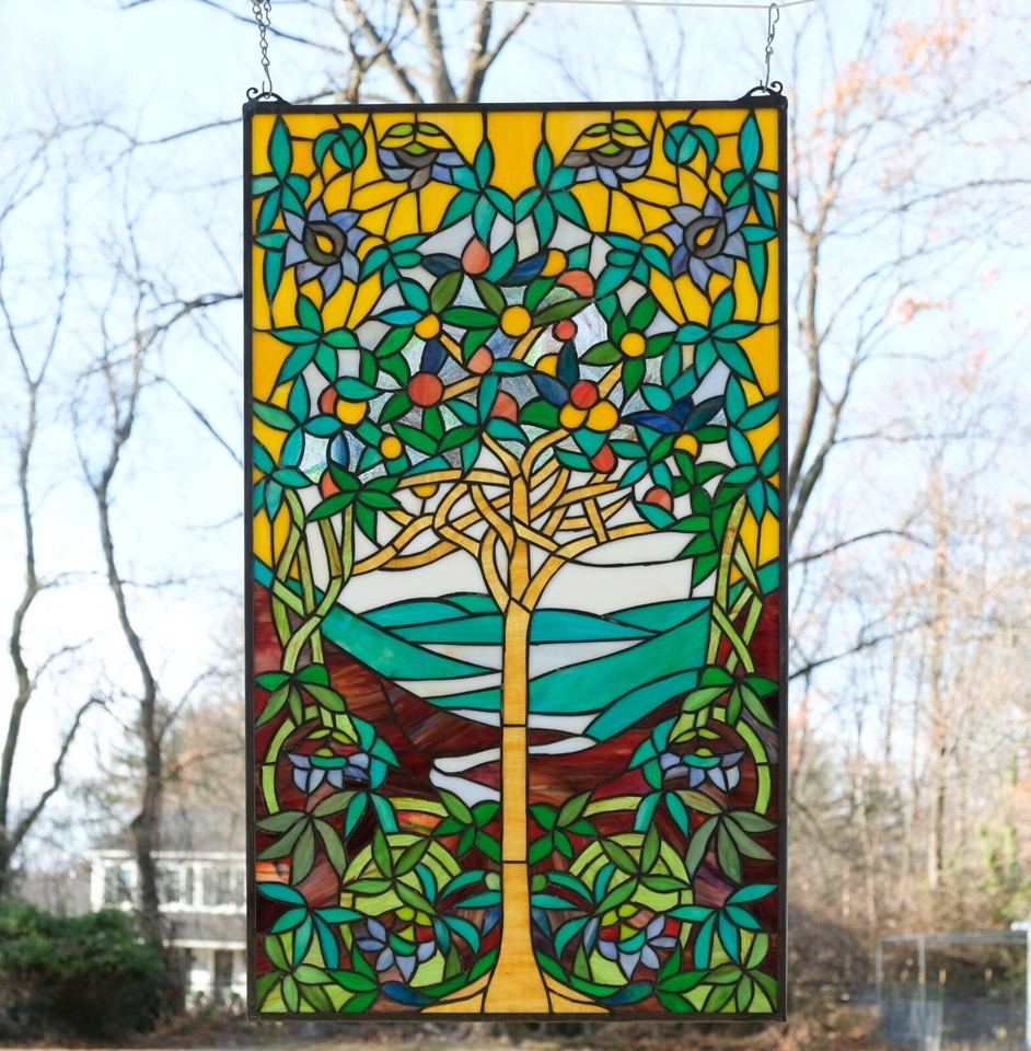 19.75" x 33.75" Tiffany Style stained glass window panel Tree of Life ...