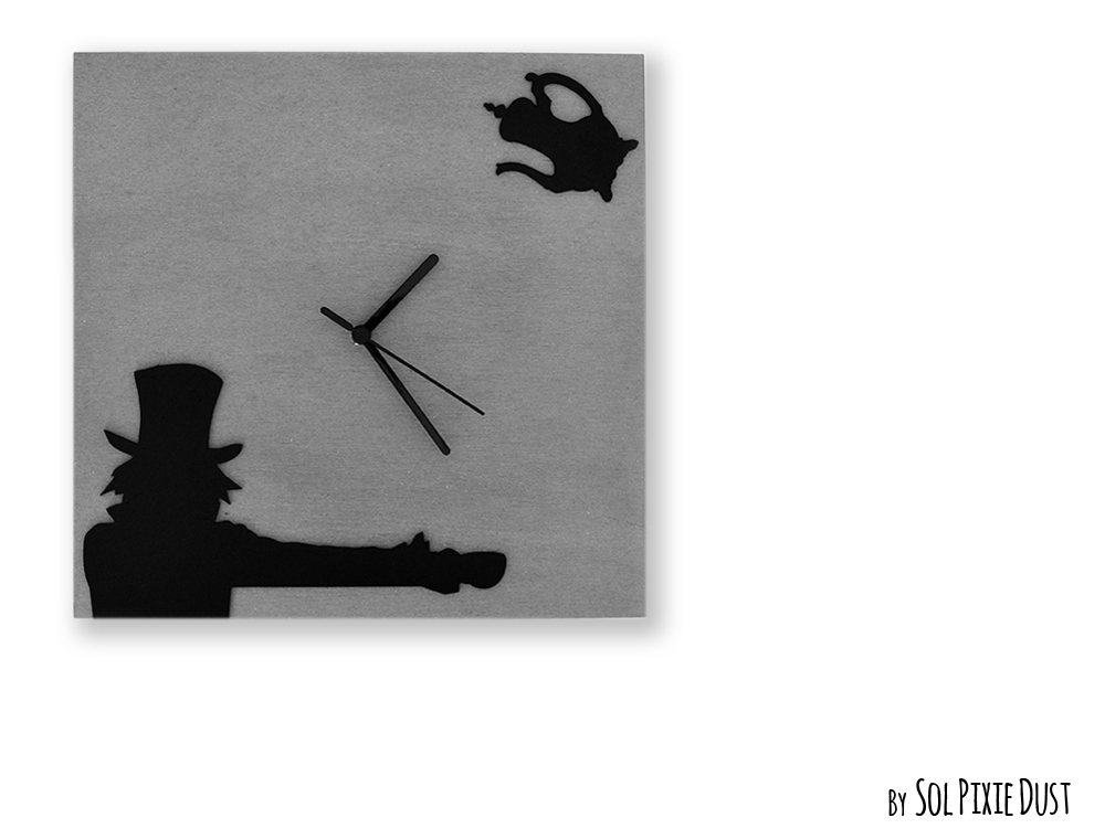 Concrete Square with Mad Hatter Silhouette - Wall Clock - Modern Wall ...