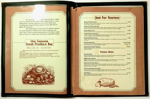 Vintage Full Size Menu BARCLAY'S MEAT & PRODUCE Restaurant South Bend ...