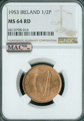 1953 IRELAND HALF PENNY NGC MS64 RD MAC SPOTLESS * | eBay