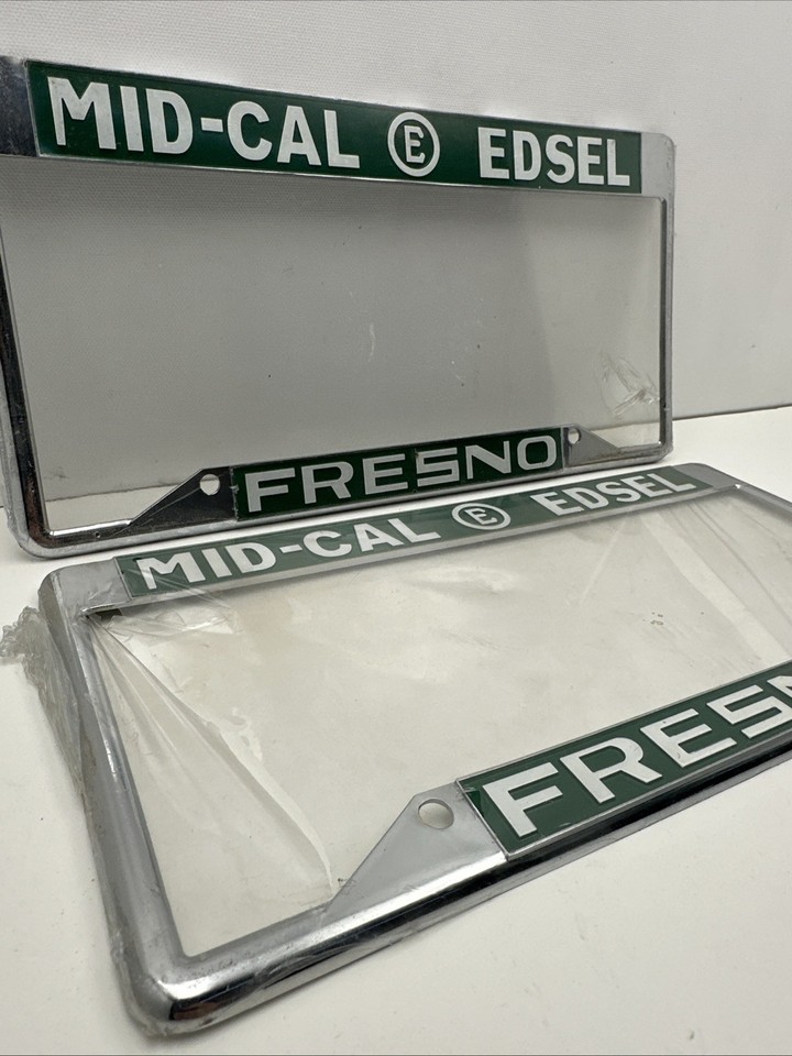 Pair Of NEW Fresno Mid-Cal Edsel License Plate Frame Embossed Metal ...