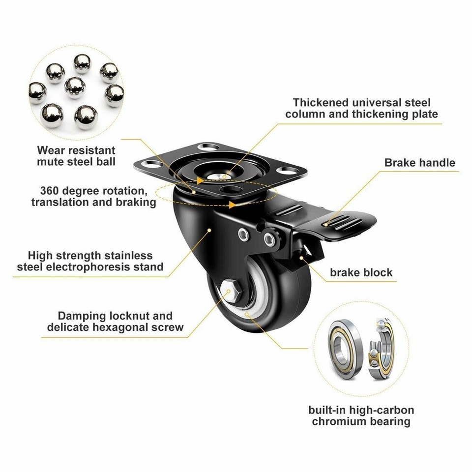 4 Pack Caster Wheels Heavy Duty 360° Swivel Plate Wheels 2" With ...