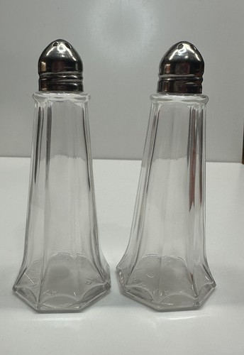 VTG Retro Cafe Diner Glass Salt and Pepper Shakers with Steel Tops-4.5 ...