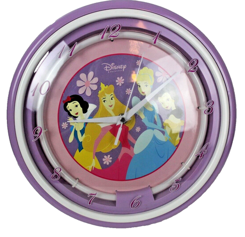 Disney Princess Clock Round Purple 11" Snow White Cinderella Belle ...
