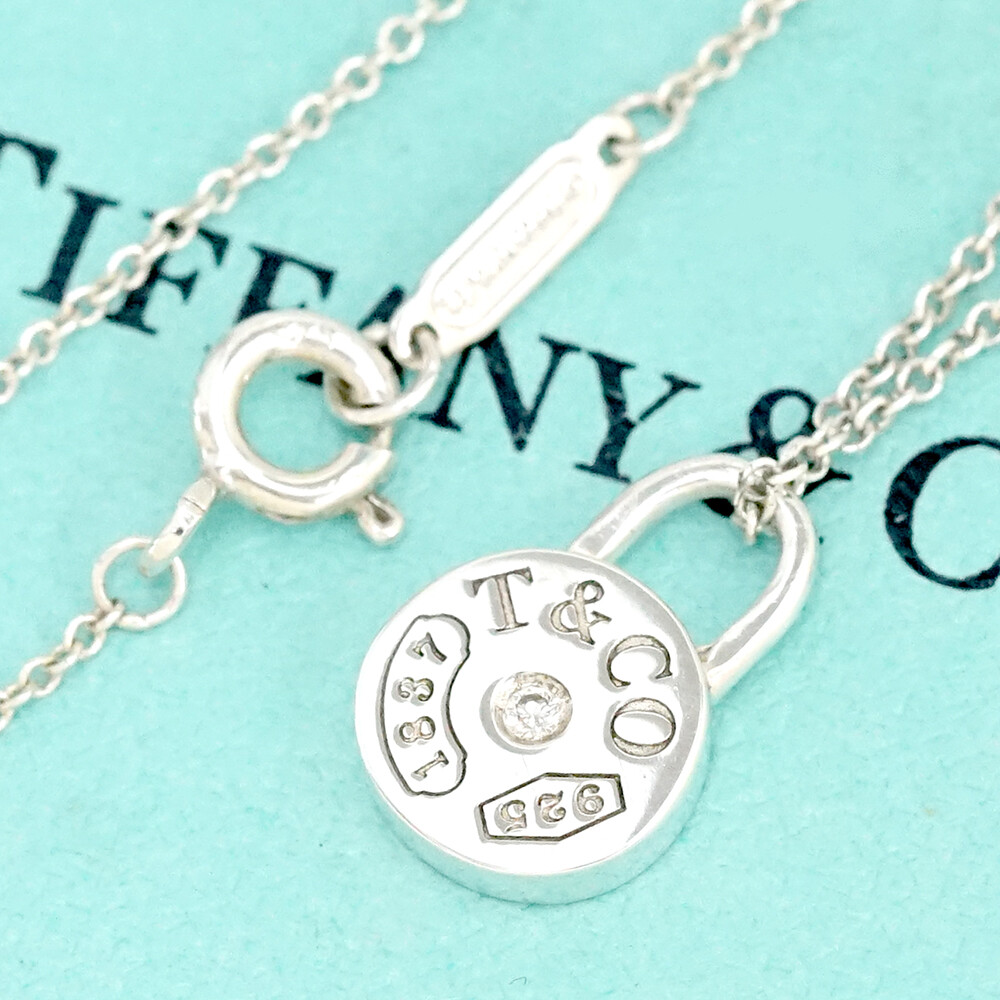Tiffany & Co. 1837 Padlock Lock Diamond Necklace 16" Silver 925 Auth w ...