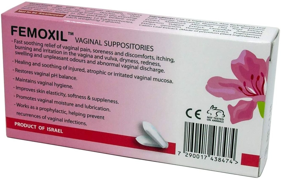 FEMOXIL Vaginal Suppositories - Natural Plant-Based Formula. pH Balance ...