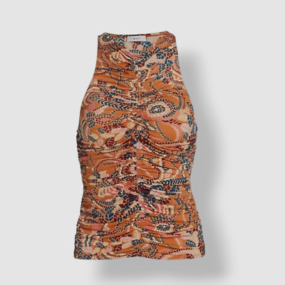 $215 A.L.C. Women's Orange Adley Ruched Sleeveless Mock Turtleneck Top ...