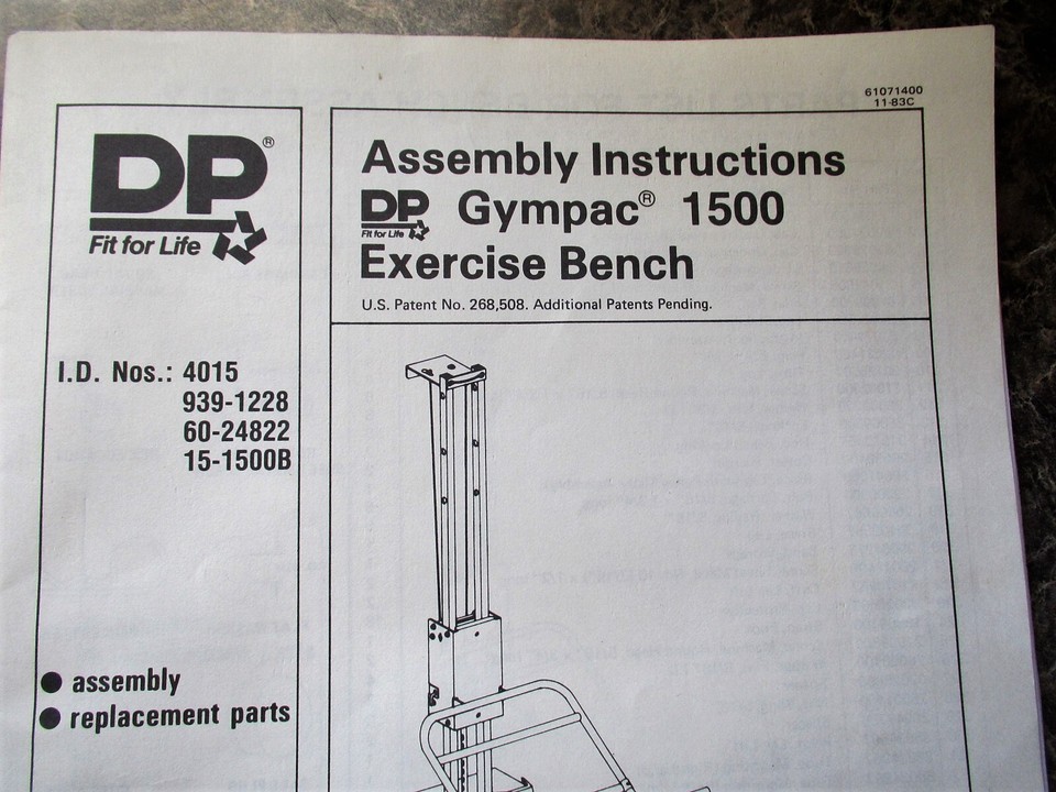 DP GYMPAC 1500 WEIGHT LIFTING EXERCISE MACHINE ASSEMBLY INSTRUCTIONS ...