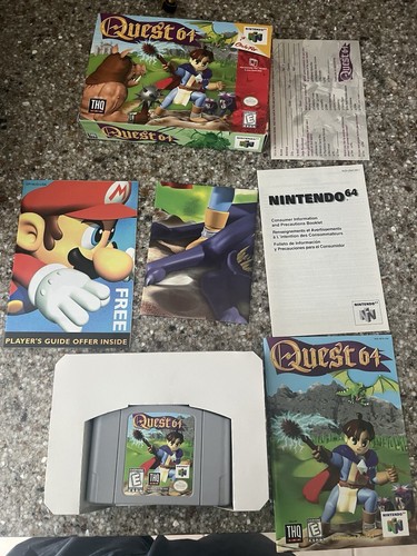 Quest 64 N64 VERY NICE- Authentic - Complete In Box CIB - With Poster ...