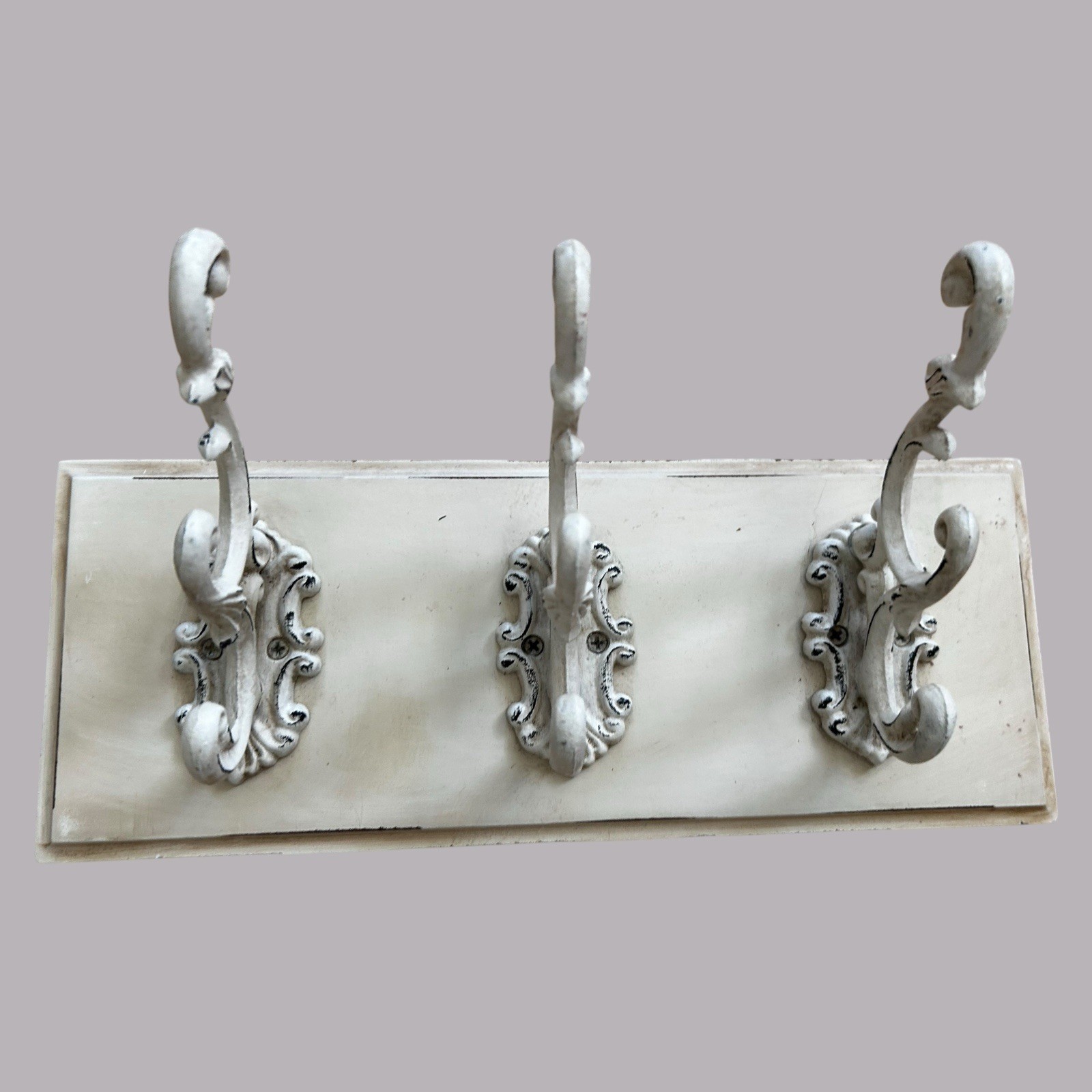 Rustic 3 HOOK RACK Wood MDF Cream Cottage Chic French Country 13.5” L x ...