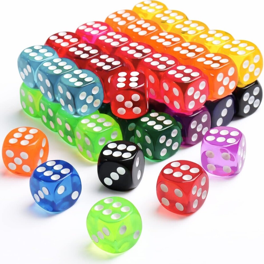 50 Pack Six-Sided Coloured Dice Spot 6 Colours D6 Dice Set 14 MM/0.55 ...
