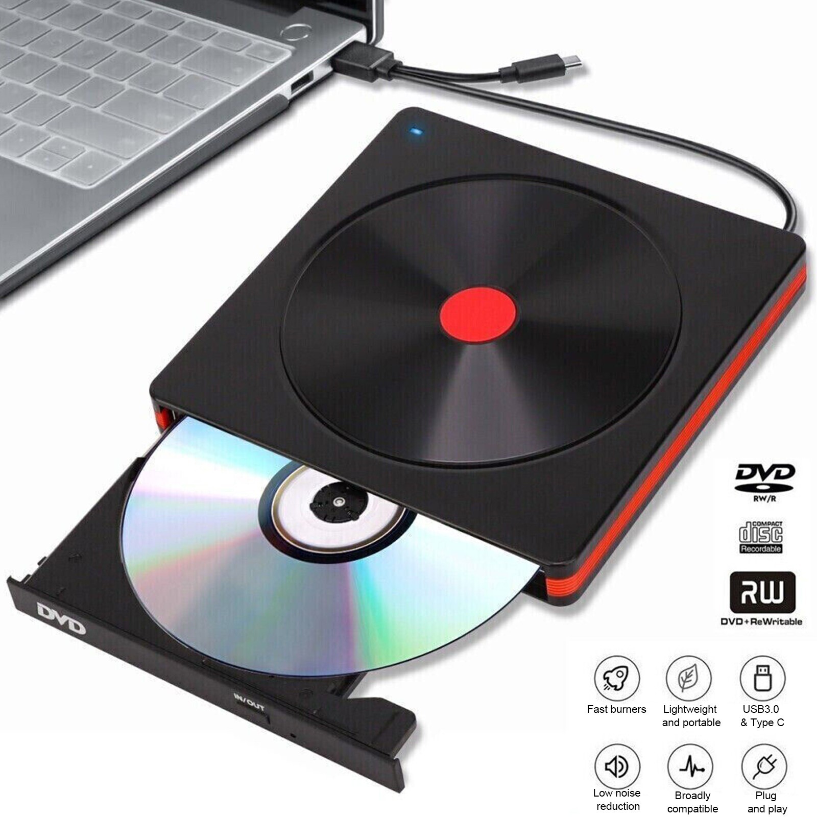 Externes CD/DVD Laufwerk USB 3.0 Brenner Player für PC Laptop Windows ...