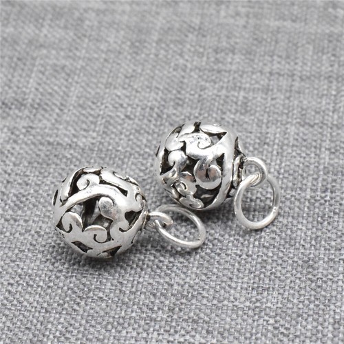 2pcs of 925 Sterling Silver Hollow Spiral Round Ball Charm for Necklace ...