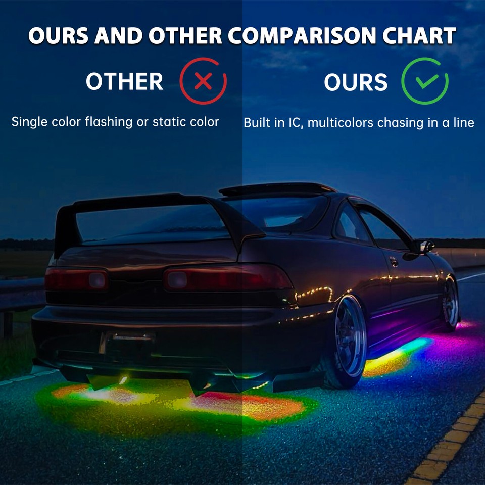 6x Multicolor Car Underglow LED Neon Kit Strip Light APP For Dodge ...