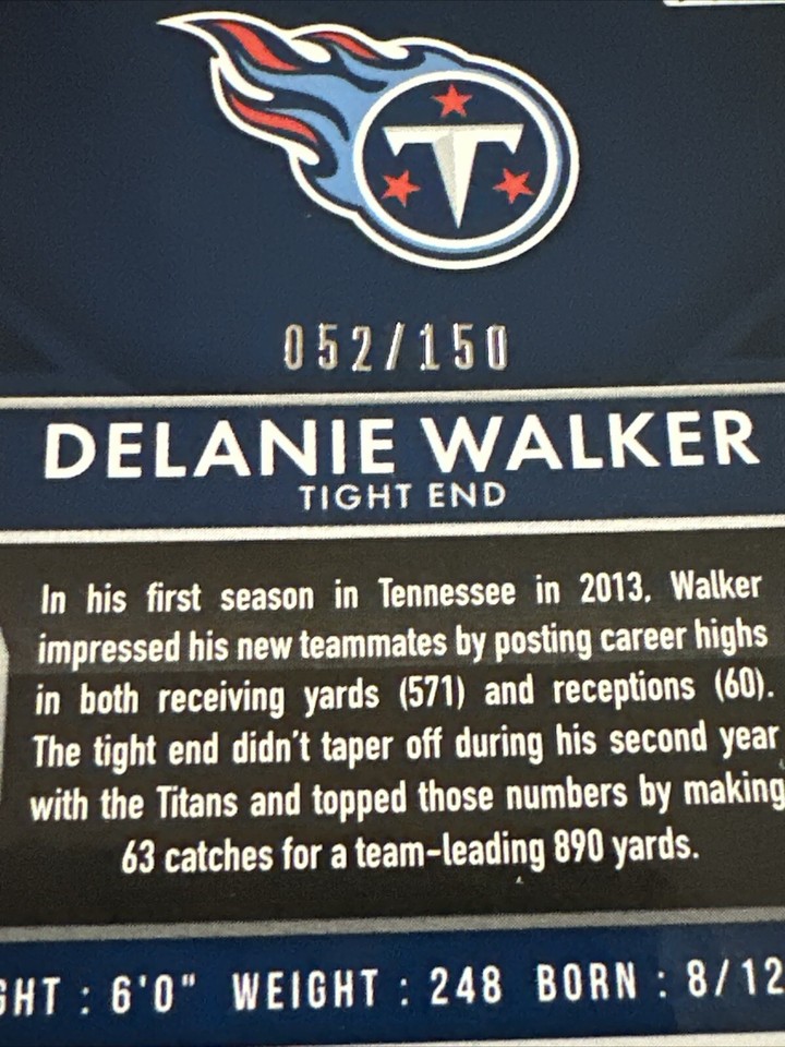Delanie Walker 2015 Prizm #130 Blue Wave Prizm 052/150-Tennessee Titans ...