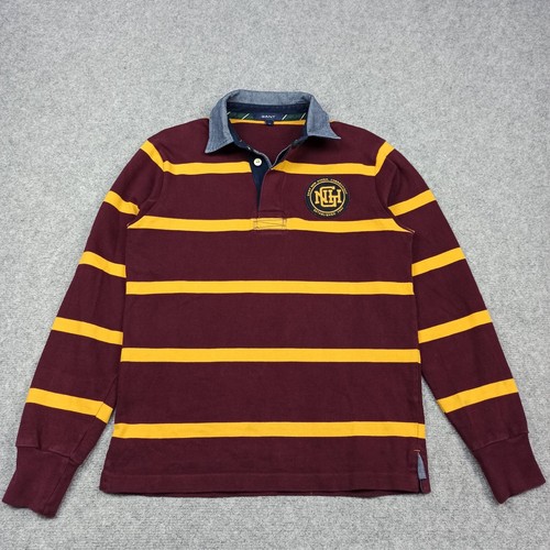 Gant Mens Rugby Shirt Size S Cotton Dark Red Yellow Maroon Burgundy ...