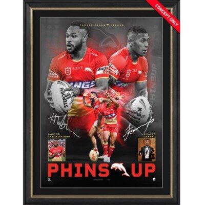NRL DOLPHINS HAMISO TABUAI-FIDOW & JAMAYNE ISAAKO DUAL SIGNED FRAMED ...