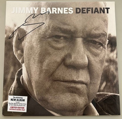 JIMMY BARNES 'Defiant' Hand Signed Sealed Album Black/Red Marble VINYL ...