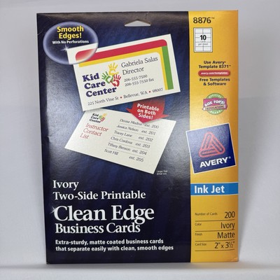 Avery Business Cards 8876 Ivory Matte 2 Sided Printable Clean Edge 150 ...