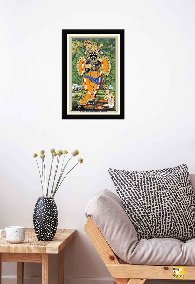 Banke Bihari with Swami Haridas in Vrindavan Photo Wall Painting Framed ...